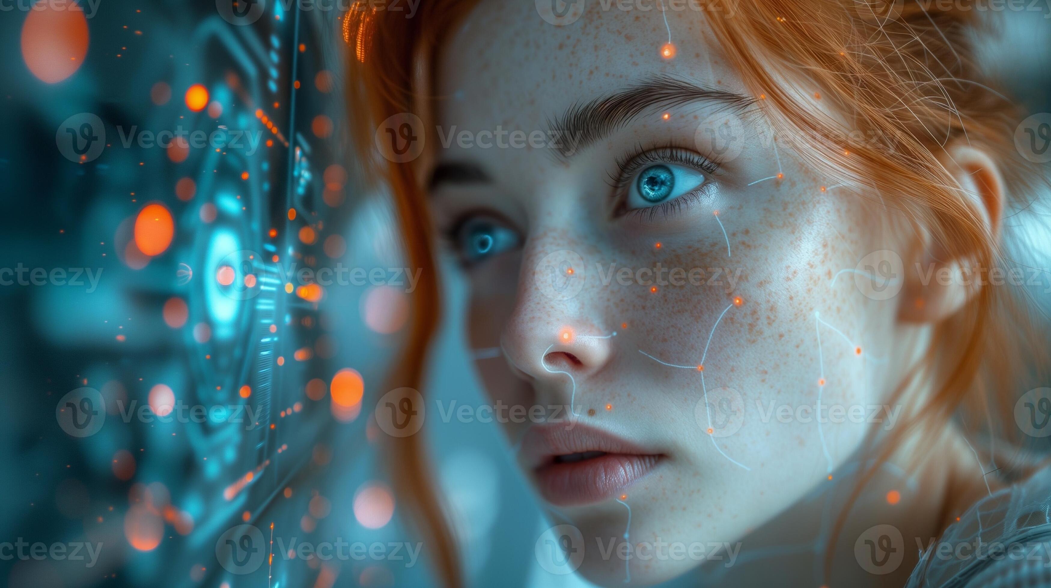 AI generated Future Interaction Woman with Neural Interface Device Explores Singularity 40545564 ...