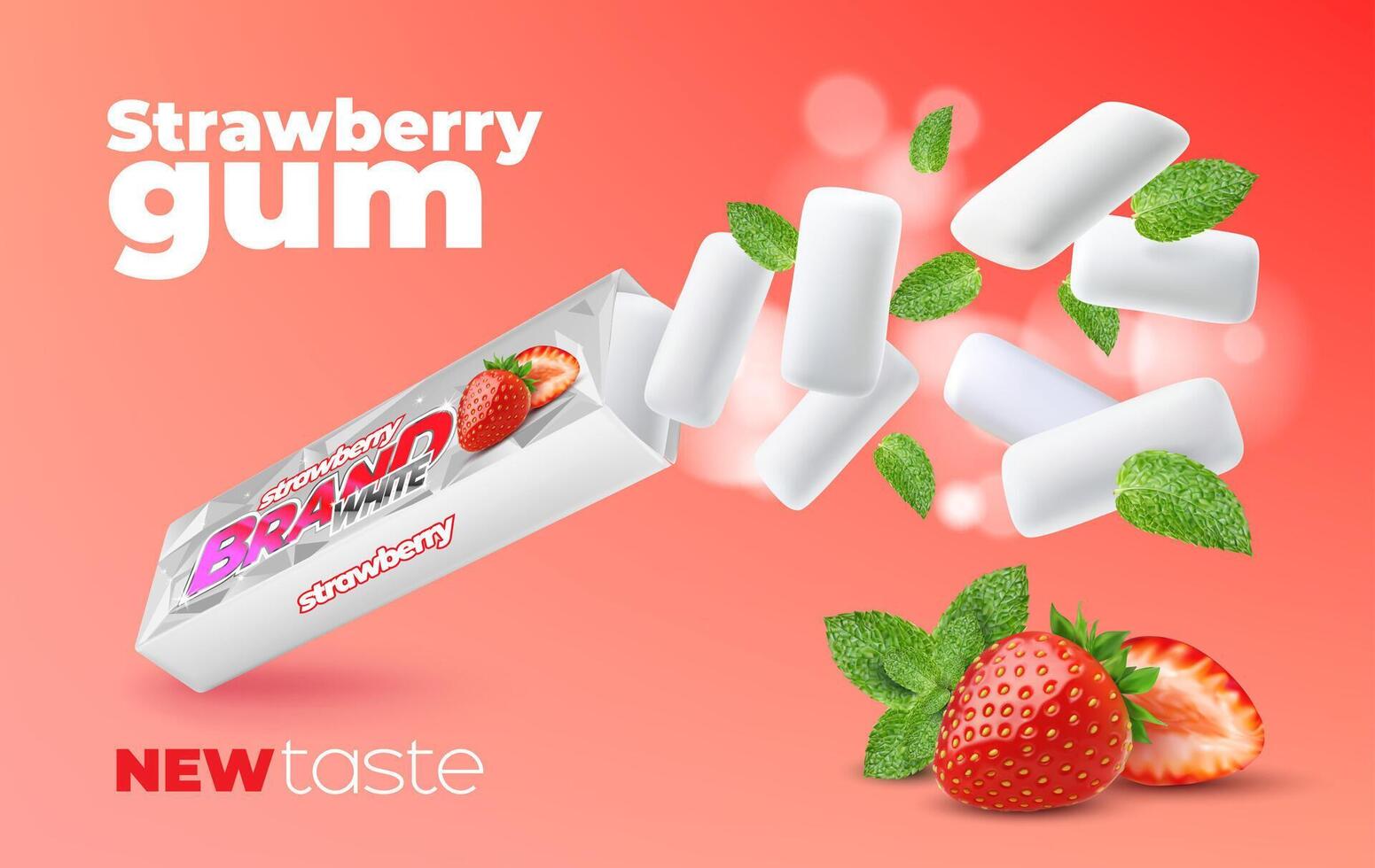 Realistic Strawberry Chewing Gum Spearmint Leaves 40550016 Vector Art At Vecteezy