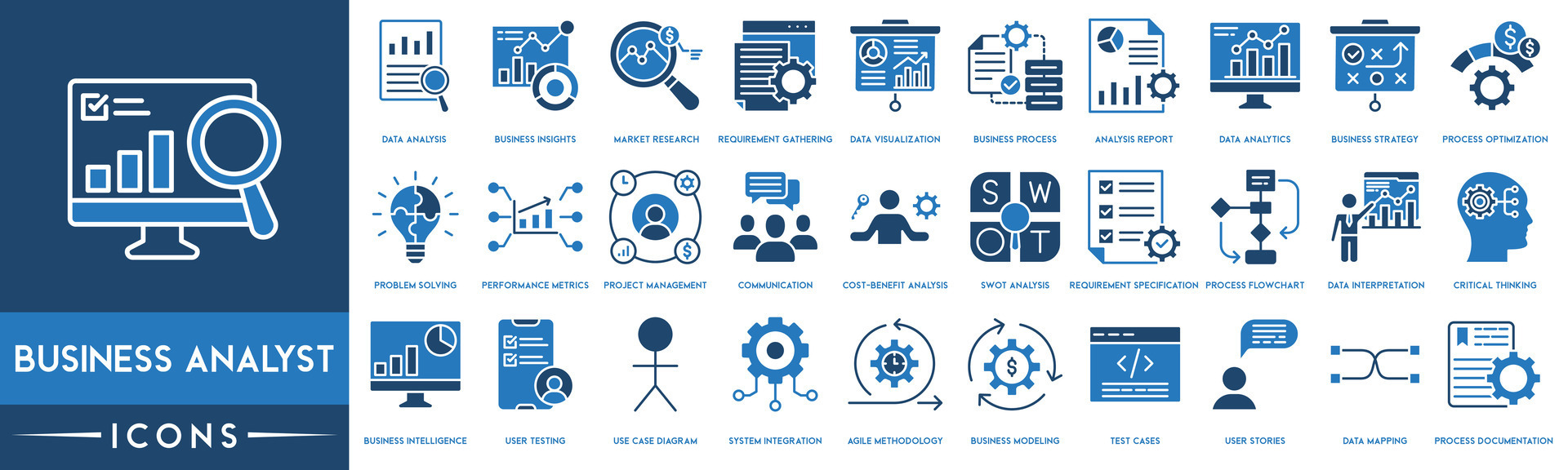 Business Analyst Outline Icon Collection. Data Analysis, Business ...