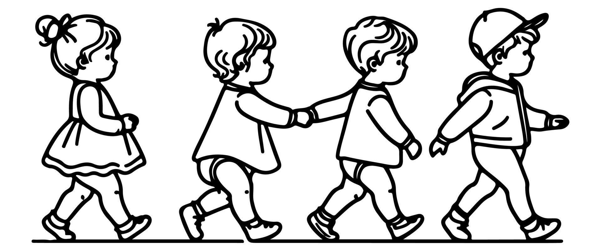 Continuous one black line art hand drawing child walking doodles ...