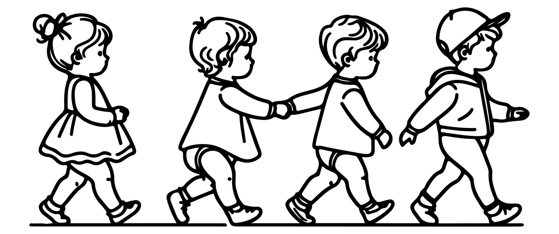 Continuous one black line art hand drawing child walking doodles ...