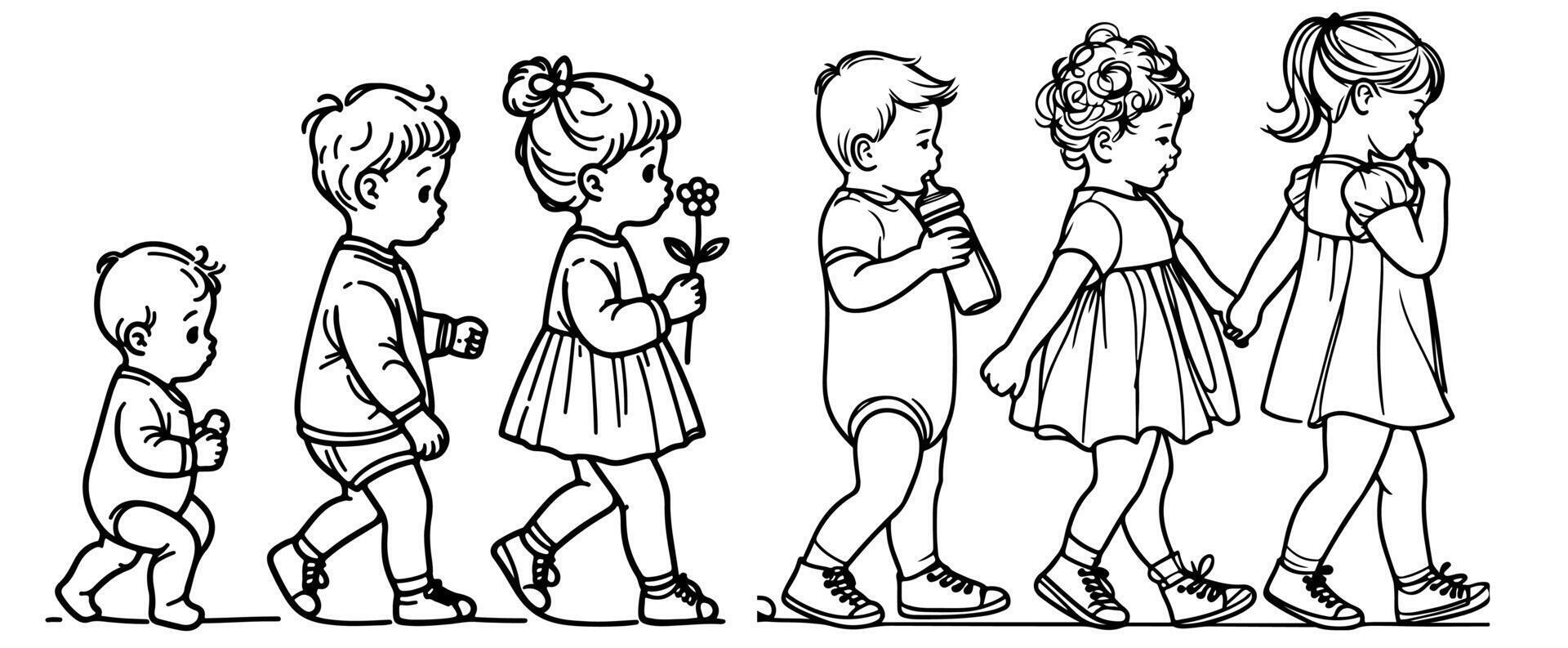 Continuous one black line art hand drawing child walking doodles ...