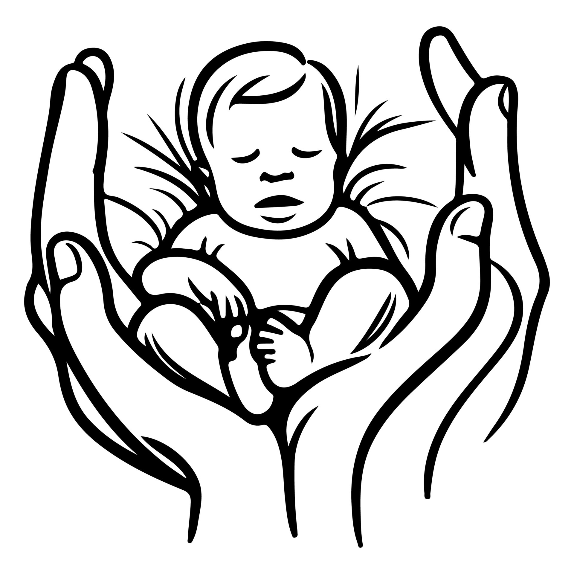Continuous one black line art hand drawing newborn lying or sleeping ...