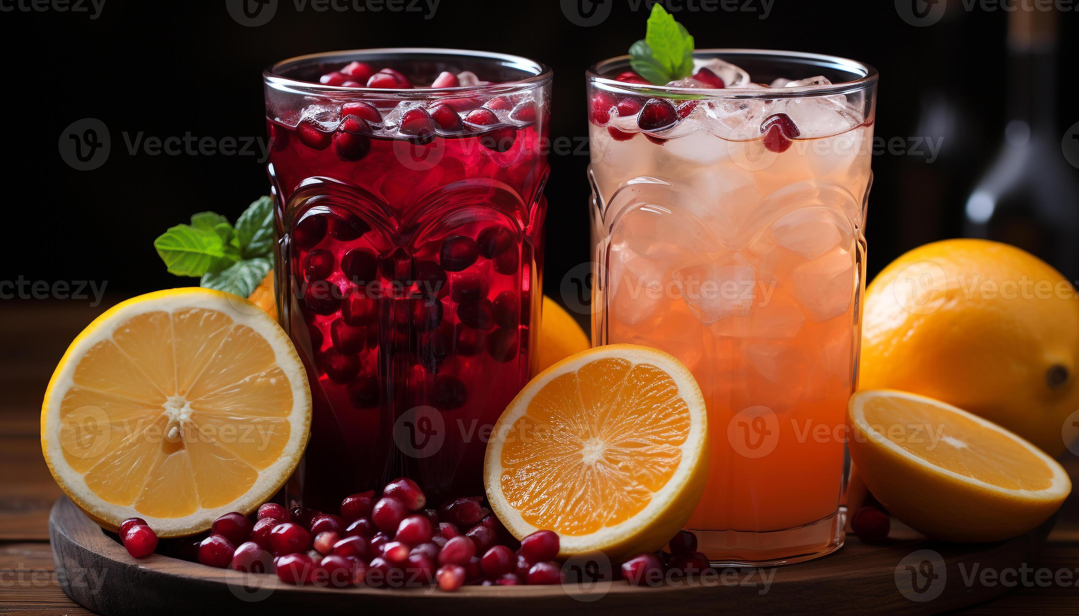 AI generated Refreshing citrus cocktail on wooden table, perfect for summer generated by AI ...