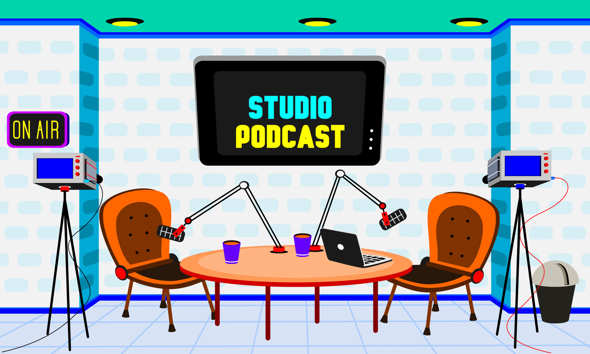 Podcast and broadcast studio room for making content vector design background 40560134 Vector ...