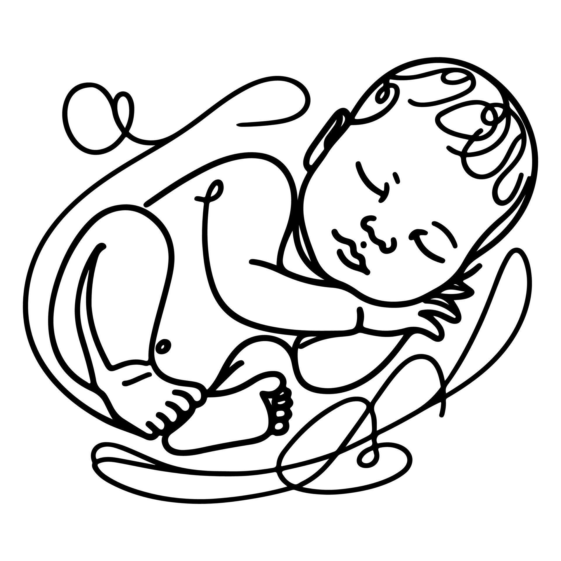 Continuous one black line art hand drawing newborn lying or sleeping ...