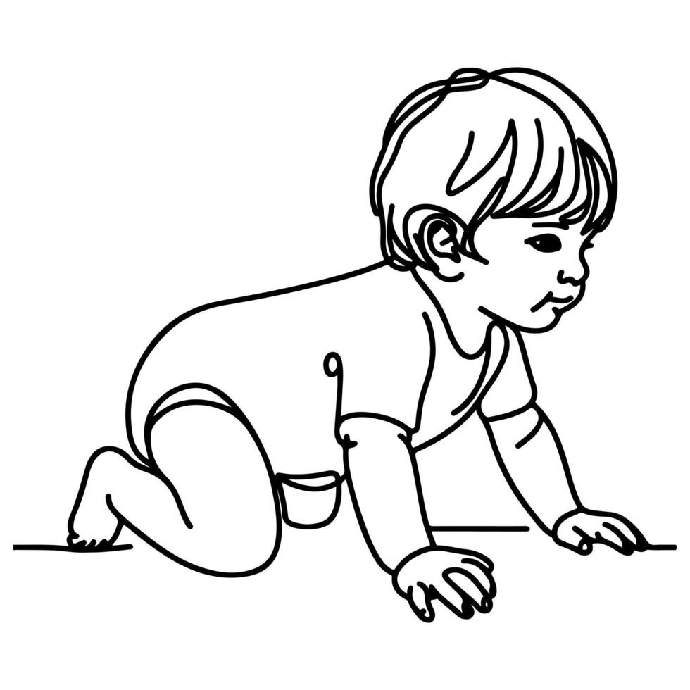 Continuous one black line art hand drawing child crawling doodles ...