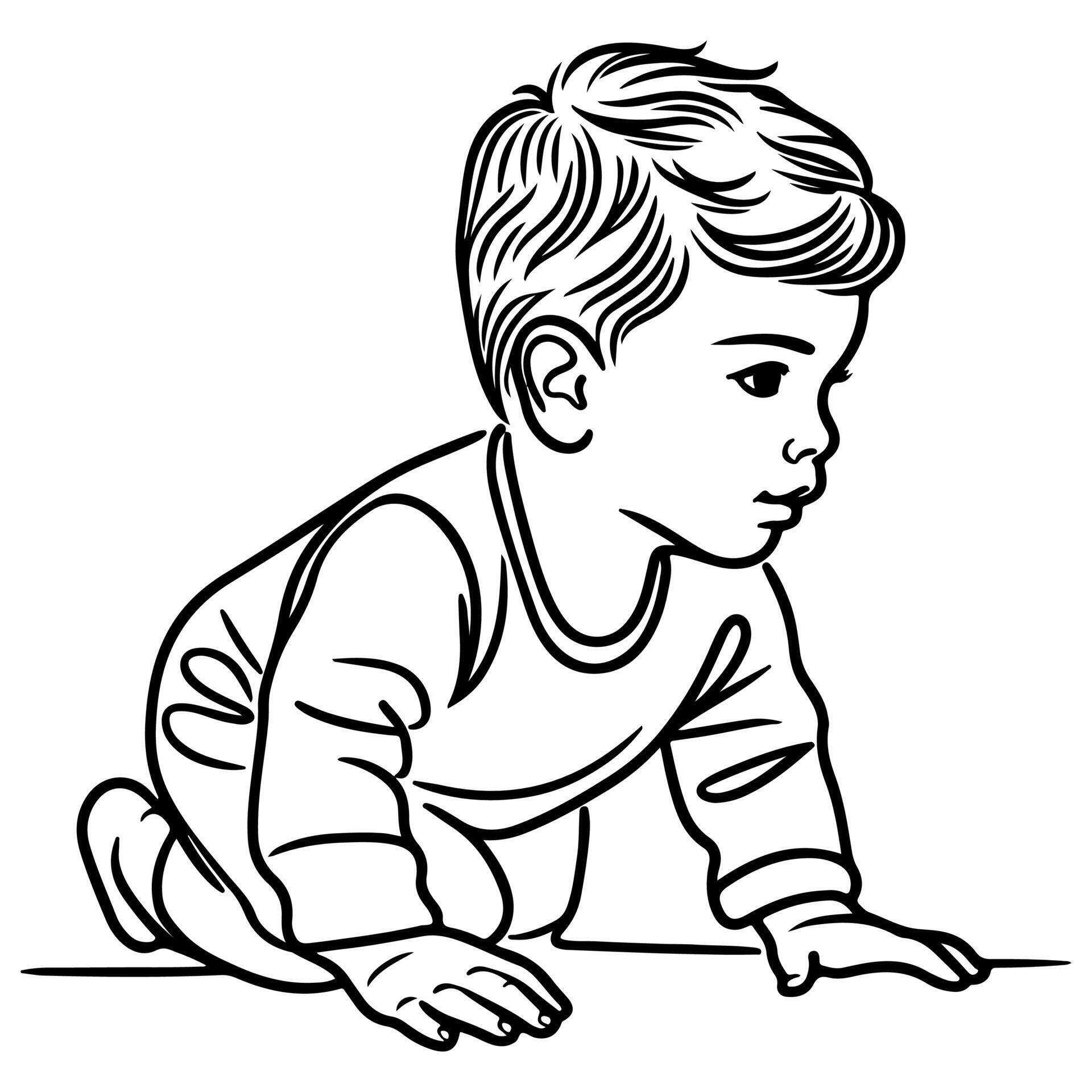 Continuous one black line art hand drawing child crawling doodles ...