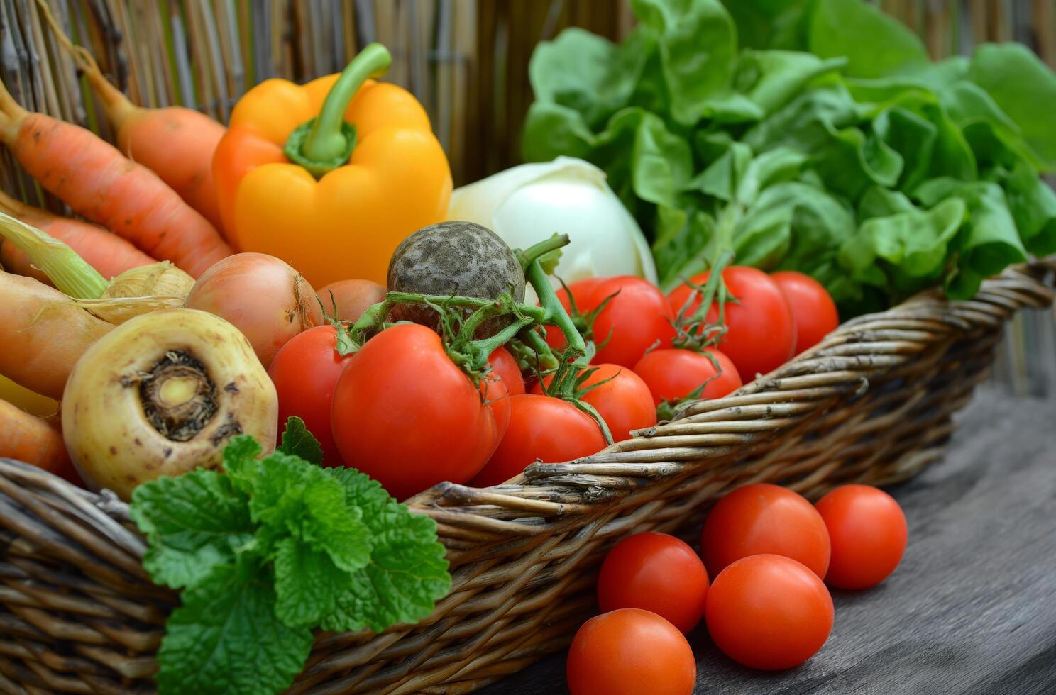 AI generated Vegetables in wicker basket 40560771 Stock Photo at Vecteezy
