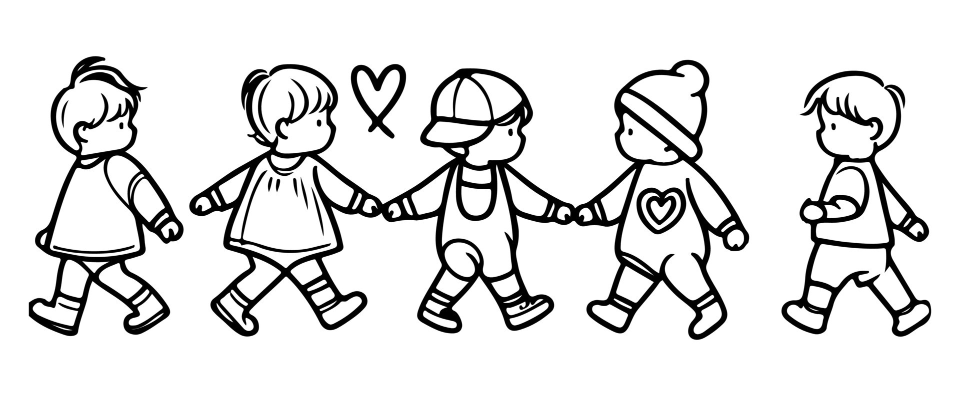 Continuous one black line art hand drawing child walking doodles ...