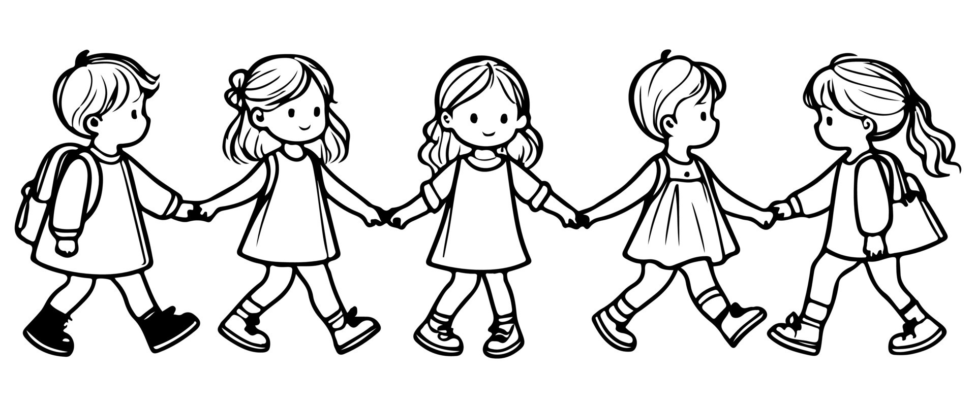 Continuous one black line art hand drawing child walking doodles ...