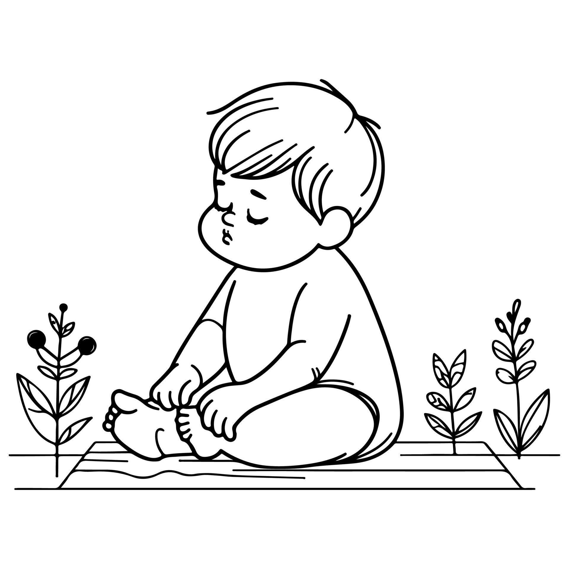 Continuous one black line art hand drawing child sitting alone doodles ...