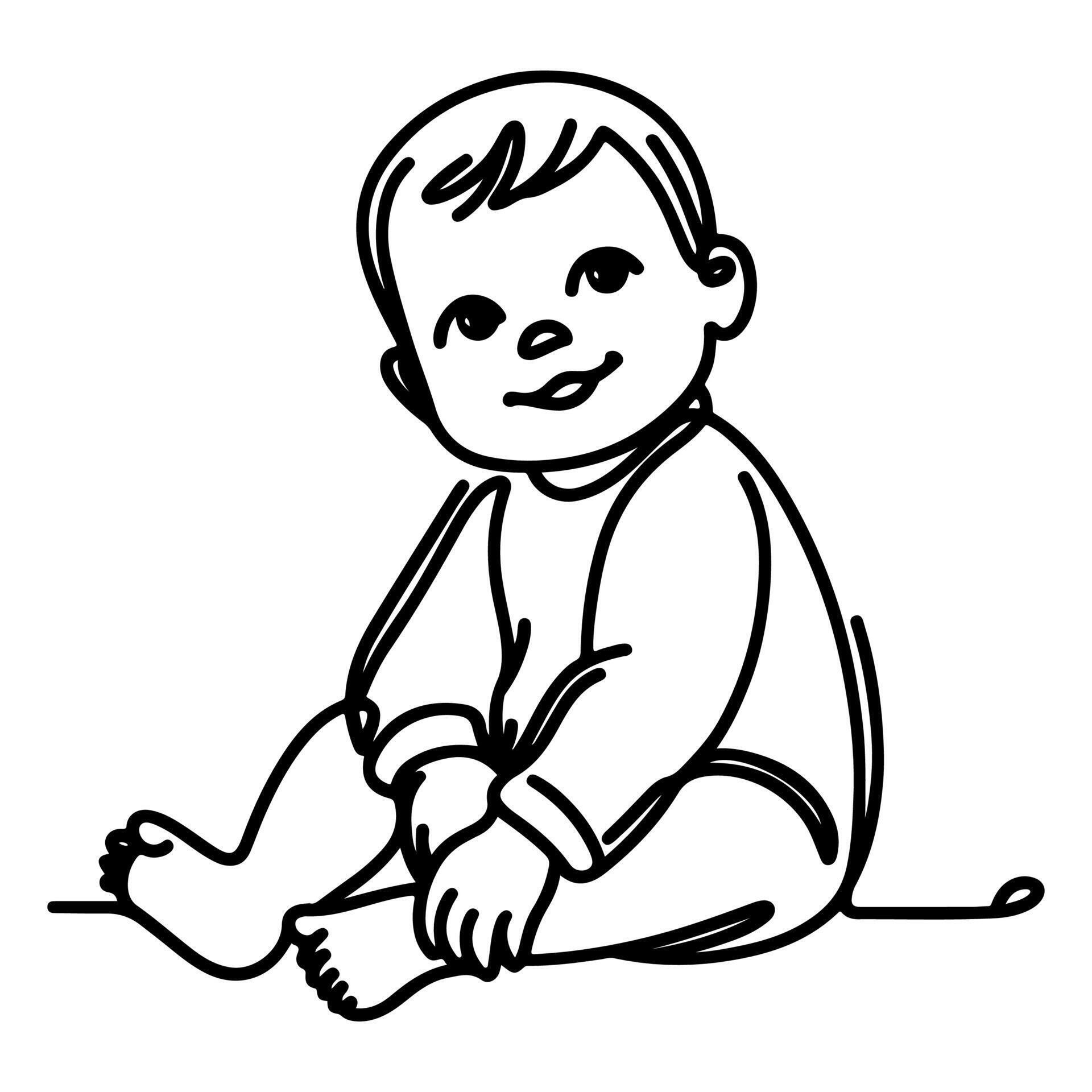 Continuous one black line art hand drawing child sitting alone doodles ...
