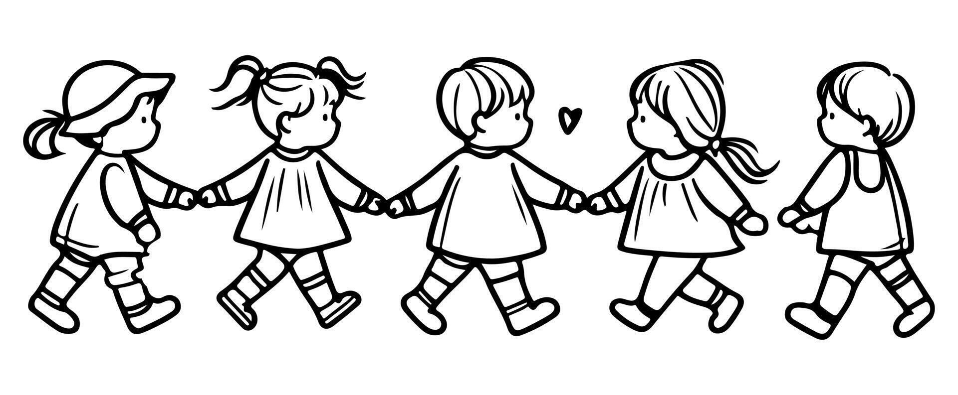 Continuous one black line art hand drawing child walking doodles ...