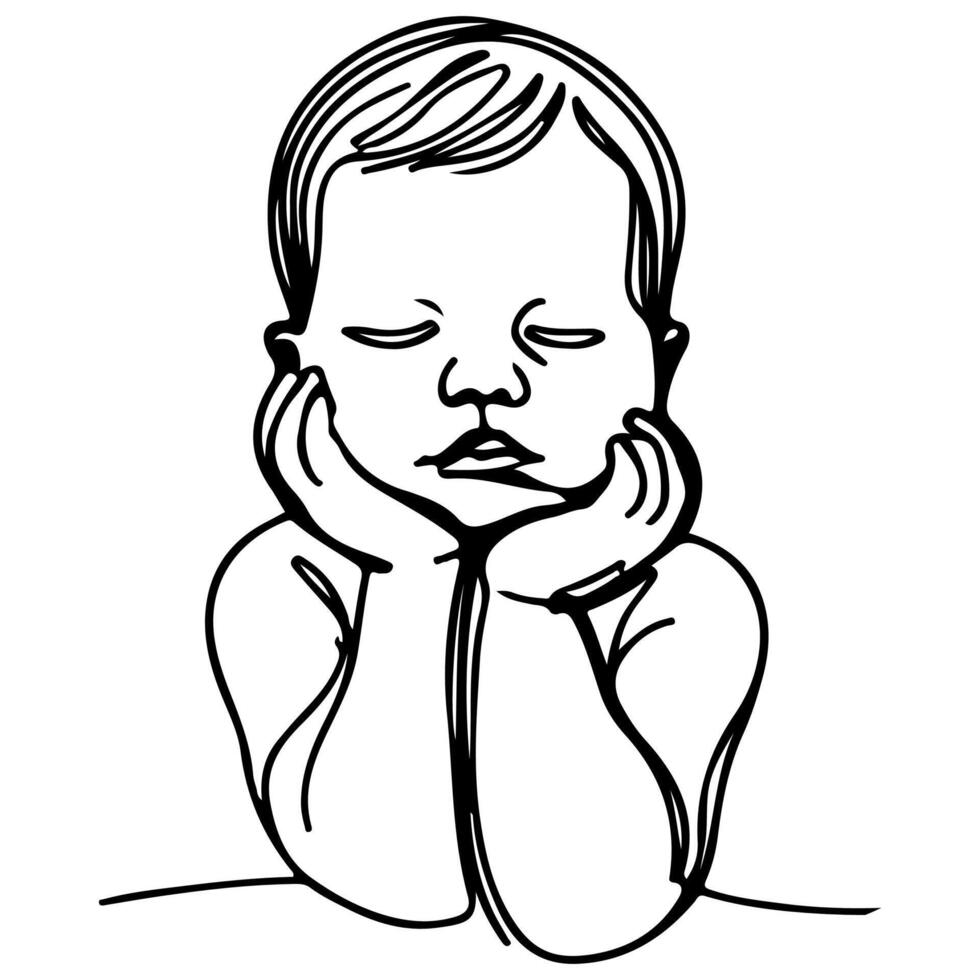 Continuous one black line art hand drawing newborn lying or sleeping ...