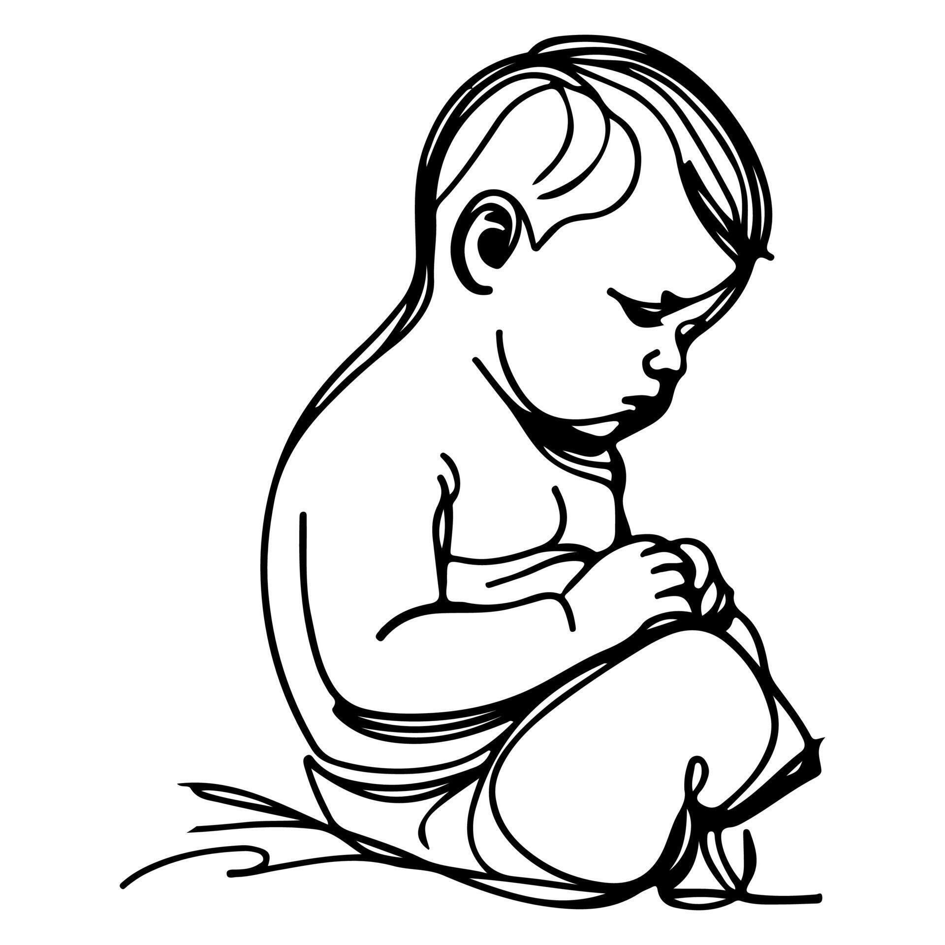 Continuous one black line art hand drawing newborn lying or sleeping ...