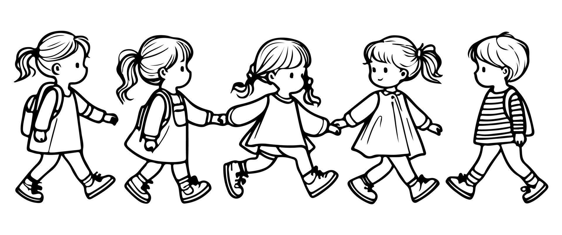 Children Walking Coloring Pages [2025]