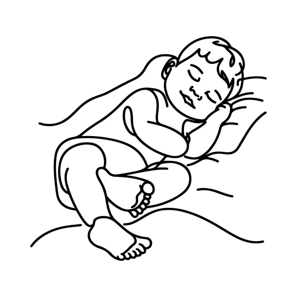 Continuous one black line art hand drawing newborn lying or sleeping ...