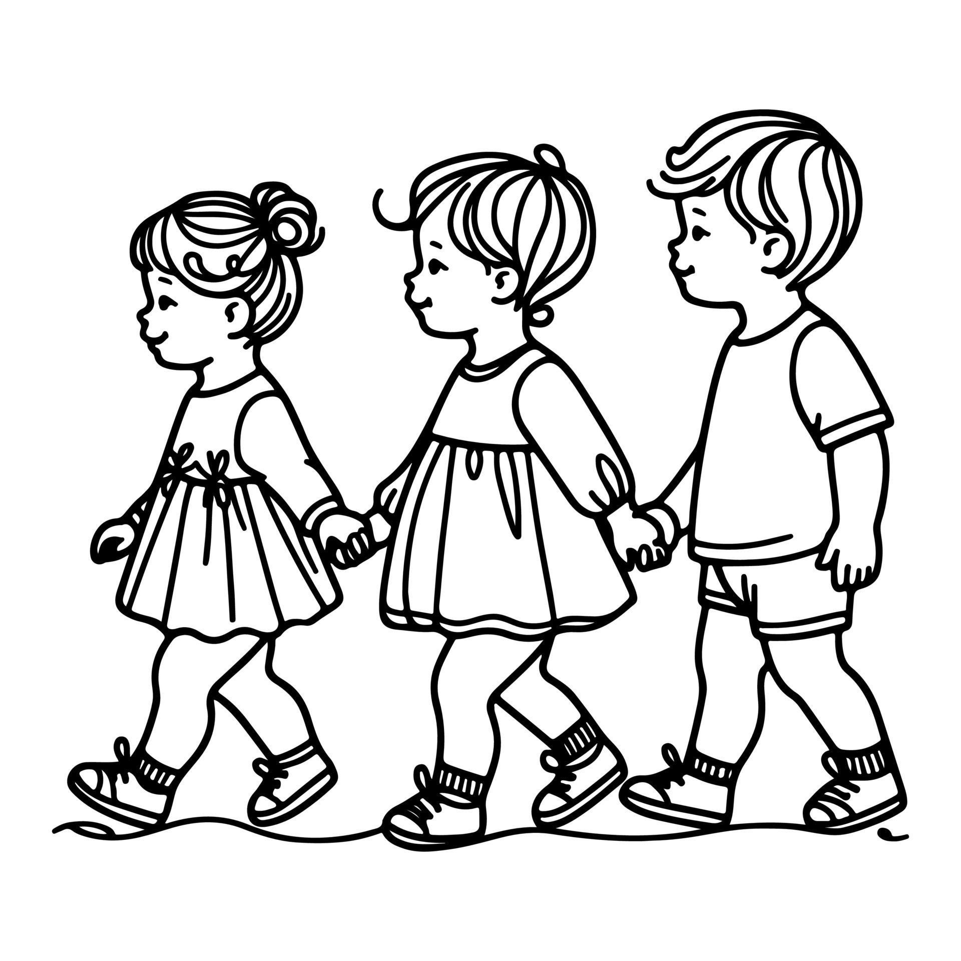 Continuous one black line art hand drawing child walking doodles ...