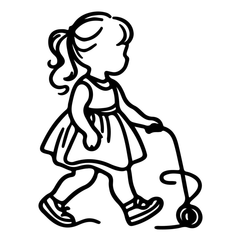 Continuous one black line art hand drawing child walking doodles ...