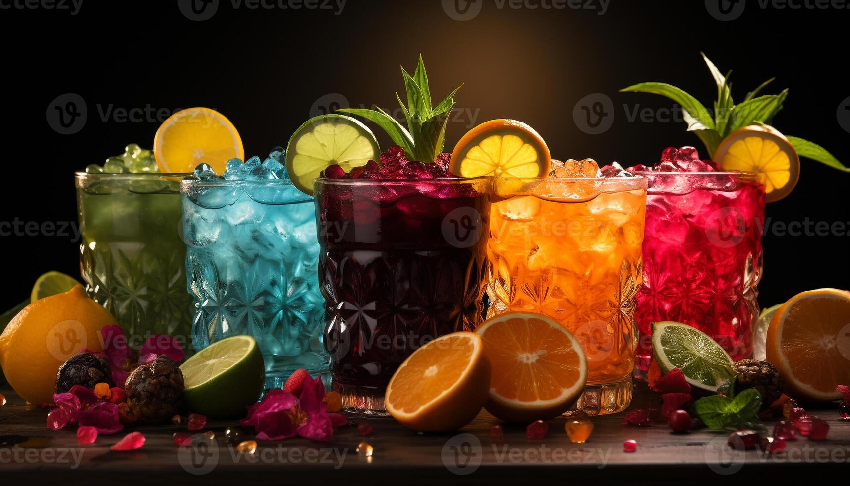 AI generated Refreshing summer cocktail with citrus fruits and fresh mint leaves generated by AI ...