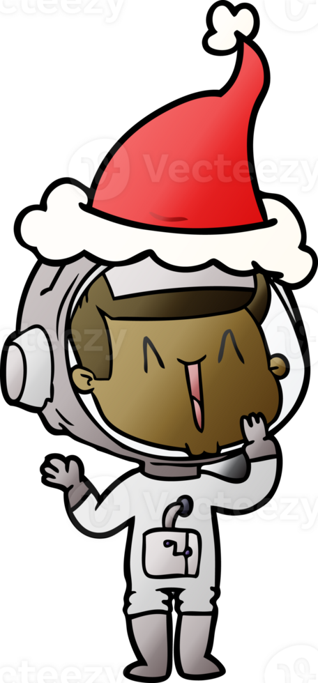 Laughing Hand Drawn Gradient Cartoon Of A Astronaut Wearing Santa Hat