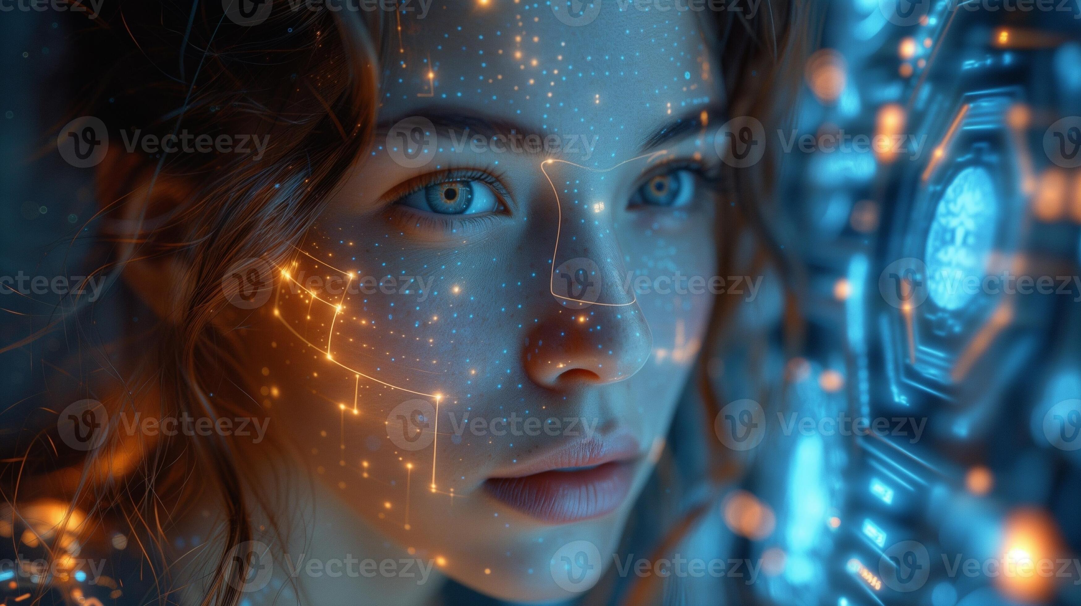 AI generated Future Interaction Woman with Neural Interface Device Explores Singularity 40565502 ...