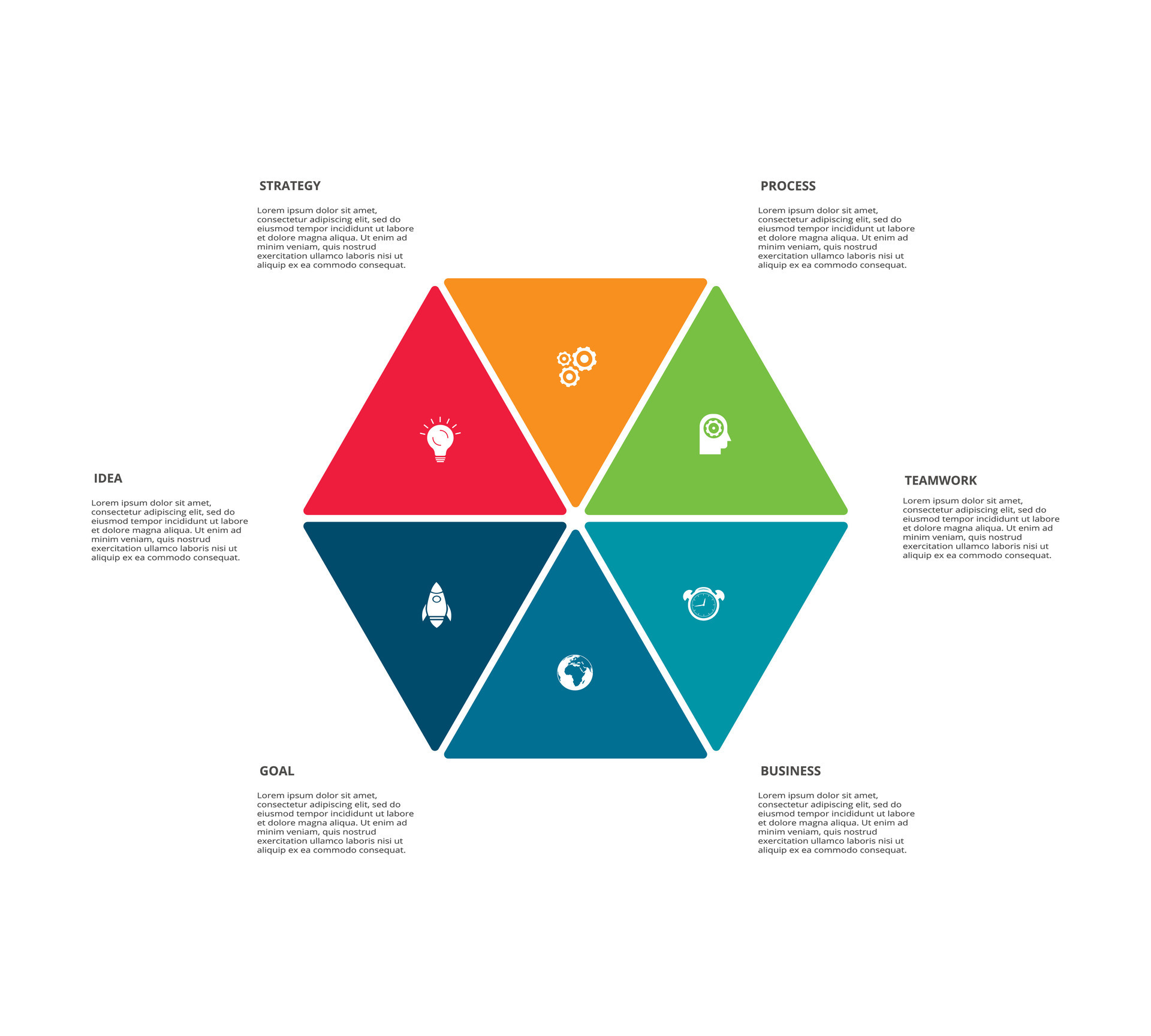 Circle elements of graph, diagram with 6 steps, options, parts or ...