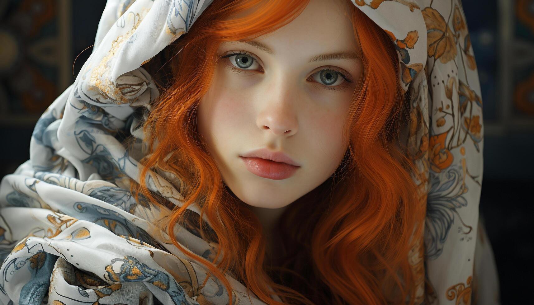 Ai Generated Beautiful Redhead Woman Looking At Camera With Elegance And Sensuality Generated By