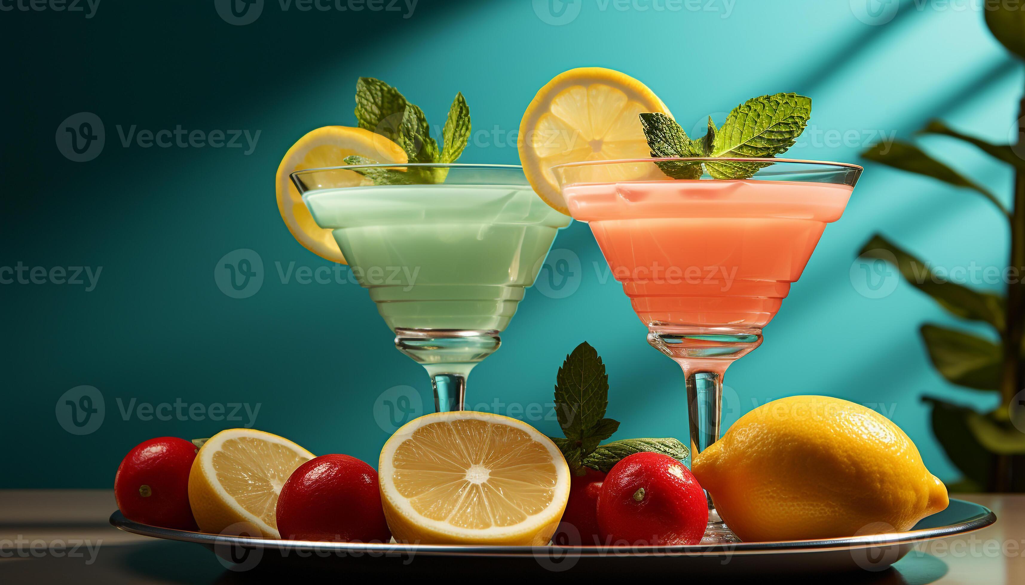 AI generated Refreshing citrus cocktail with lemon, lime, and orange slices generated by AI ...