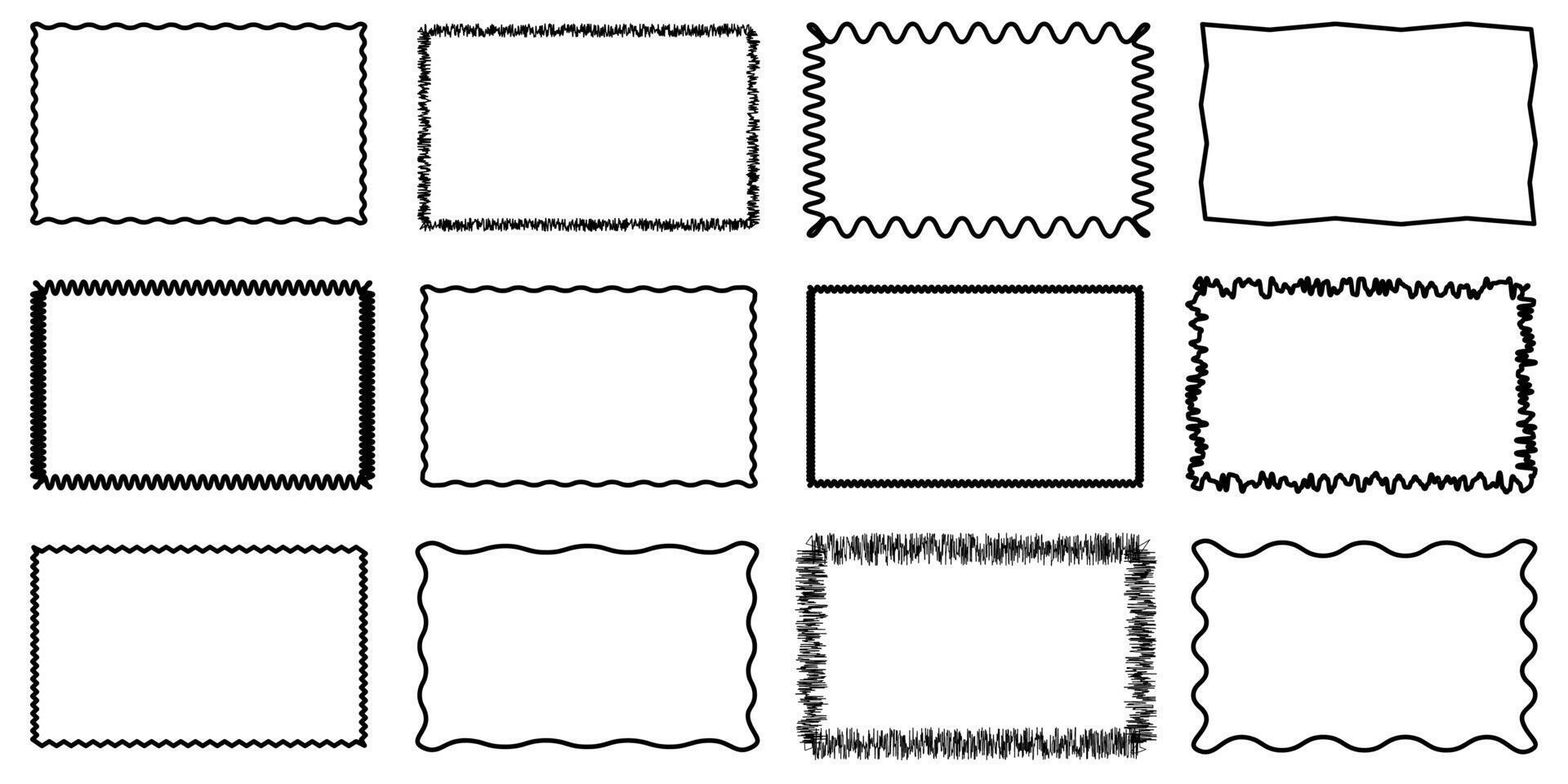 Rectangle Geometric Shape Frame With Wavy Edgeszigzag Wavy Edge Rectangle Shapes Elements Set