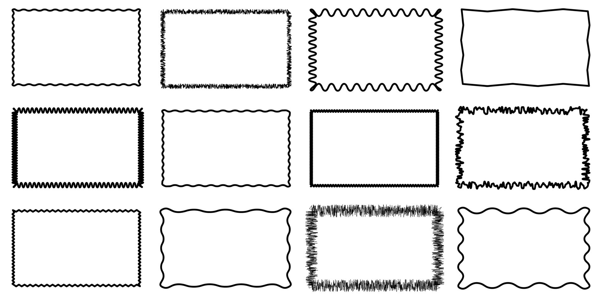 Rectangle Geometric Shape Frame With Wavy Edgeszigzag Wavy Edge Rectangle Shapes Elements Set