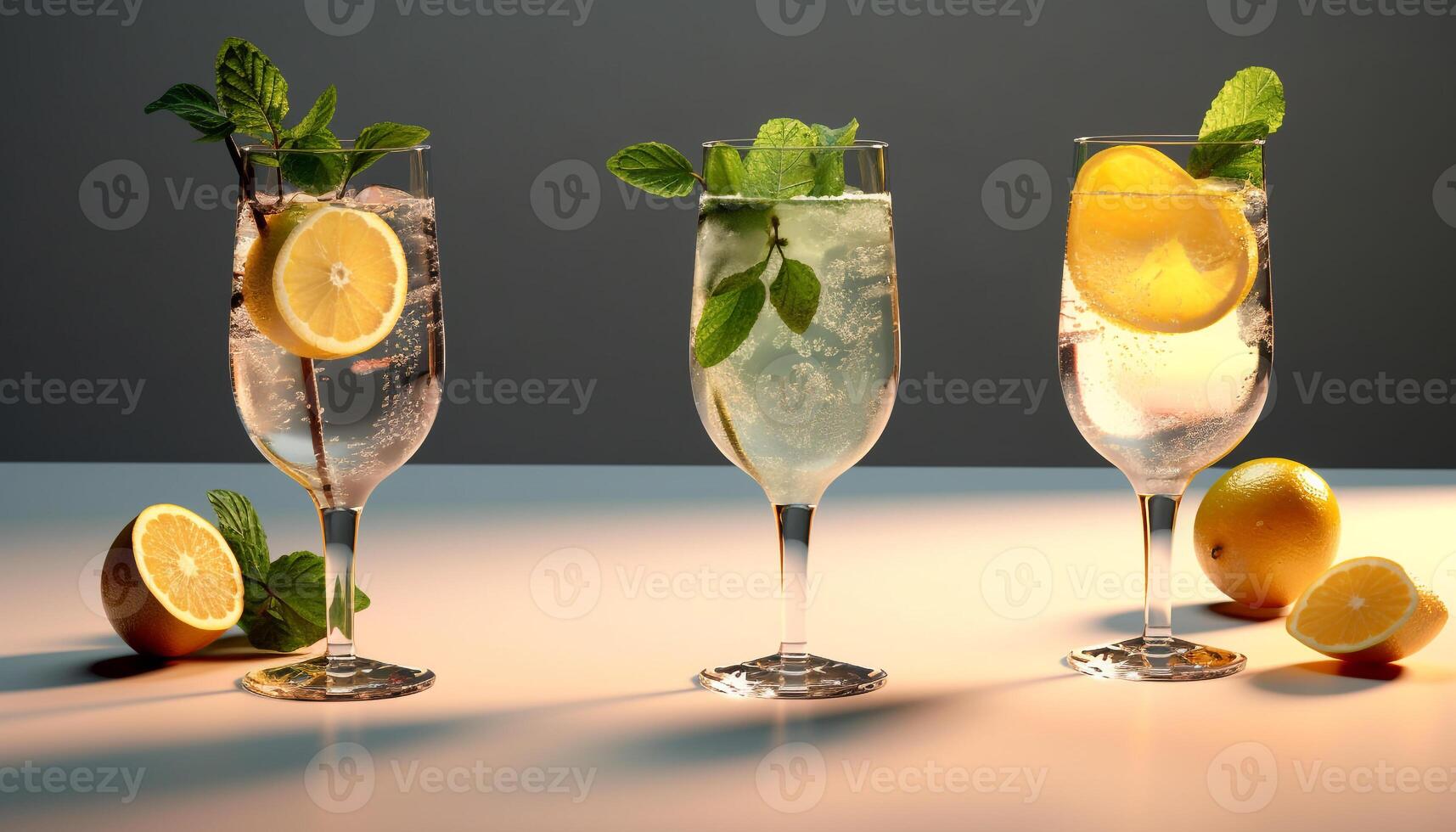 AI generated Fresh citrus fruit cocktail with ice, lemon, and mint leaf generated by AI 40689408 ...