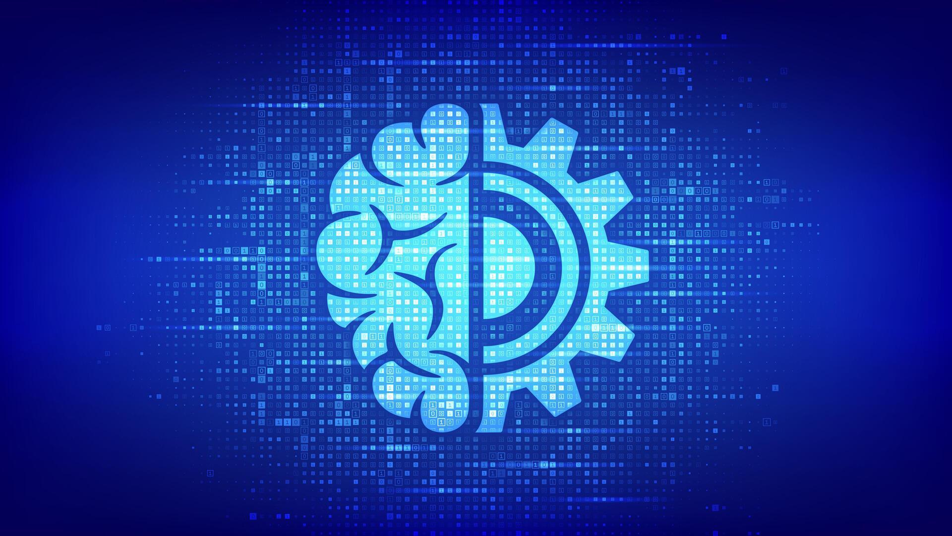 Machine learning icon made with binary code. AI Artificial Intelligence. Deep learning. Data ...