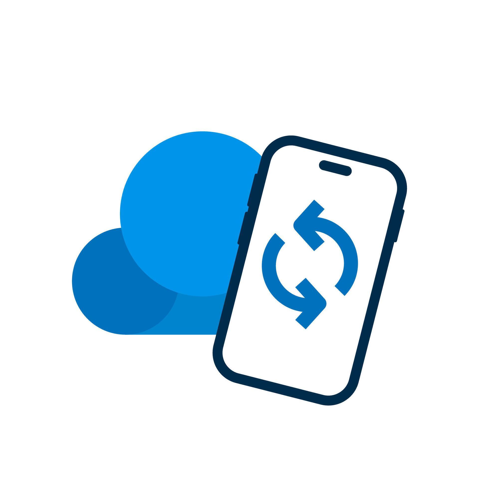 Auto backup file to cloud storage, data synchronization on smartphone app concept illustration ...