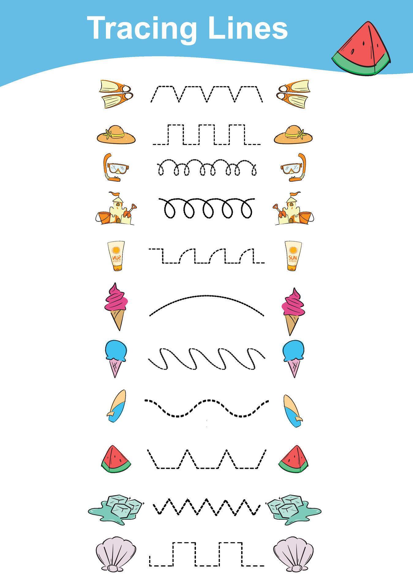 Tracing vertical lines activity for children. Tracing worksheet for ...