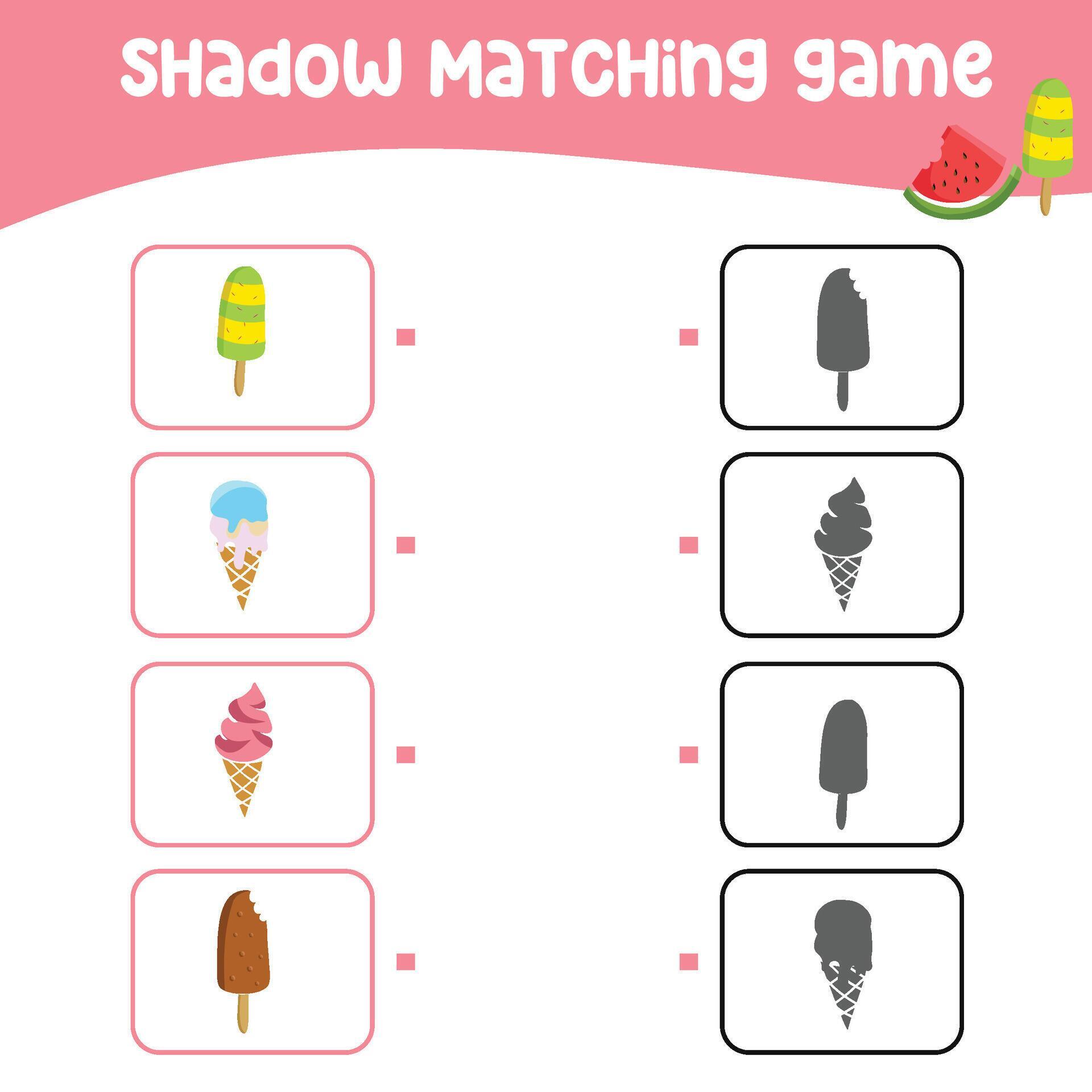 Matching shadow game for children. Find the correct shadow. Worksheet ...
