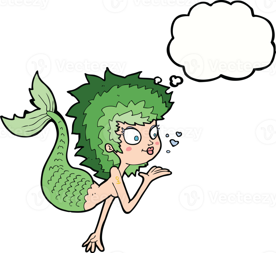 Cartoon Mermaid Blowing A Kiss With Thought Bubble 40701117 Png