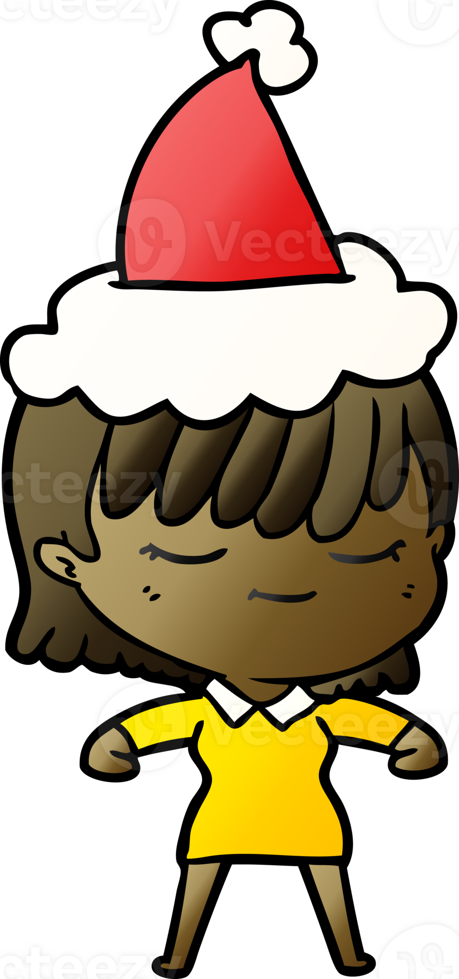 Hand Drawn Gradient Cartoon Of A Woman Wearing Santa Hat 40701522 Png