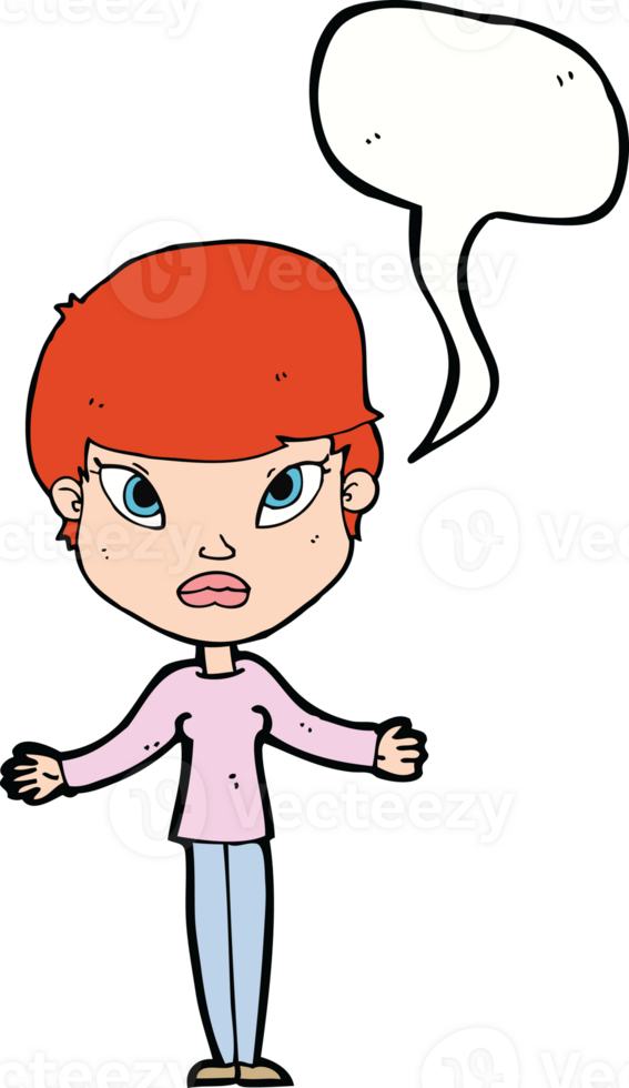 Cartoon Woman Shrugging Shoulders With Speech Bubble 40703105 Png