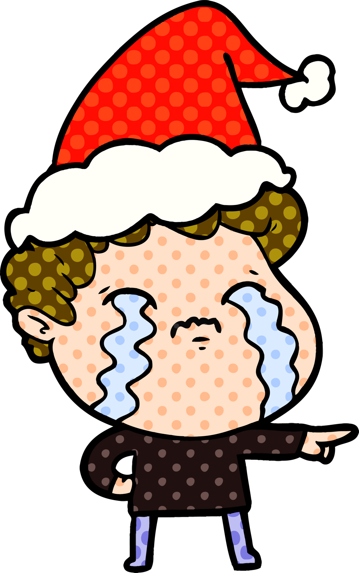 Main Tiré Bande Dessinée Livre Style Illustration De Une Homme Pleurs Portant Père Noël Chapeau