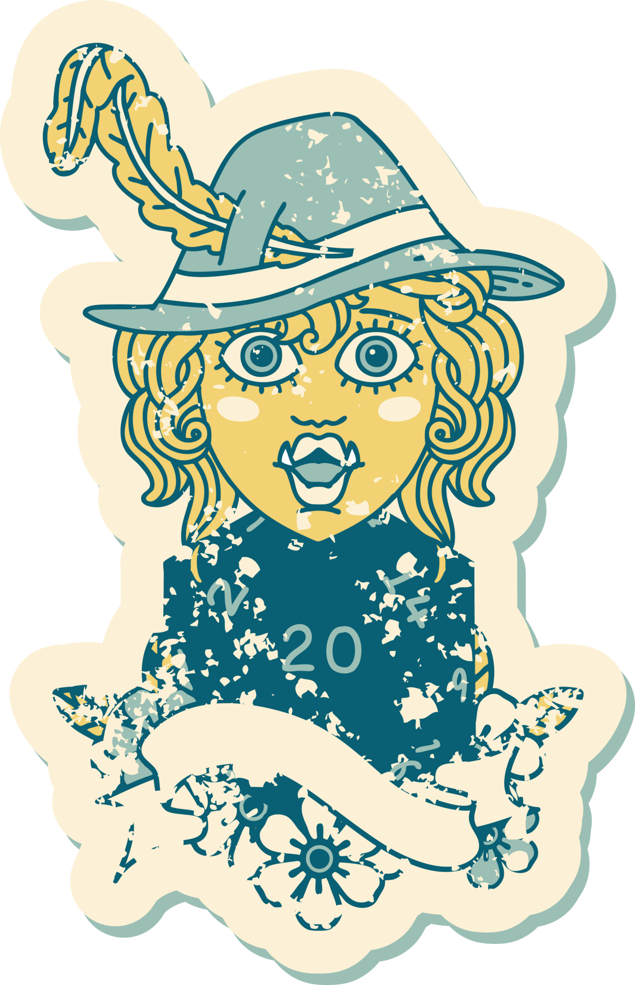 Retro Tattoo Style Singing Half Orc Bard Character With Natural Twenty Dice Roll 40706664 Png