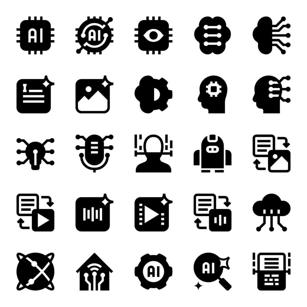Artificial intelligence icon set, for AI, technology and computer needs ...