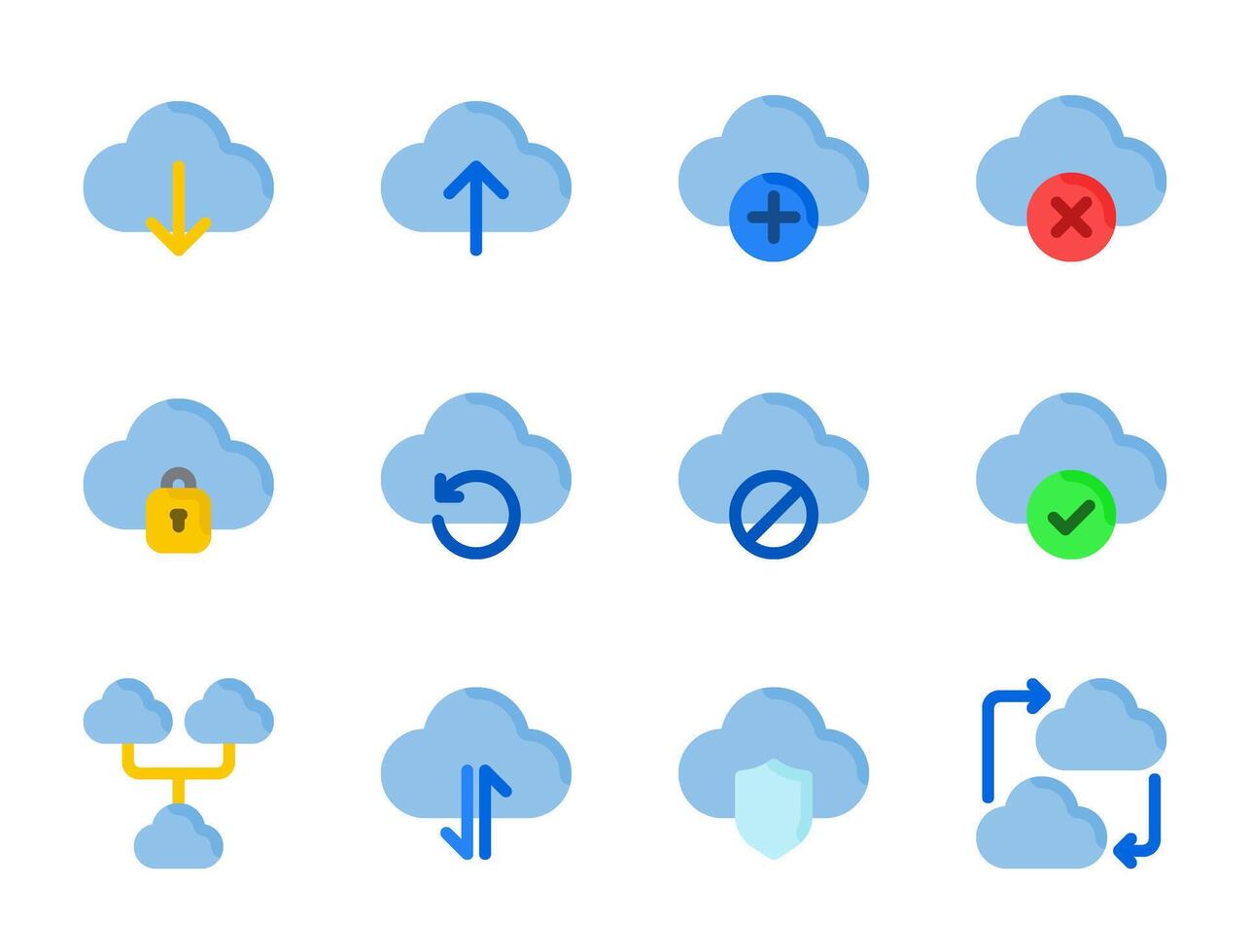 Cloud server icon set, for cloud computing, information technology, AI, big data, and computer ...