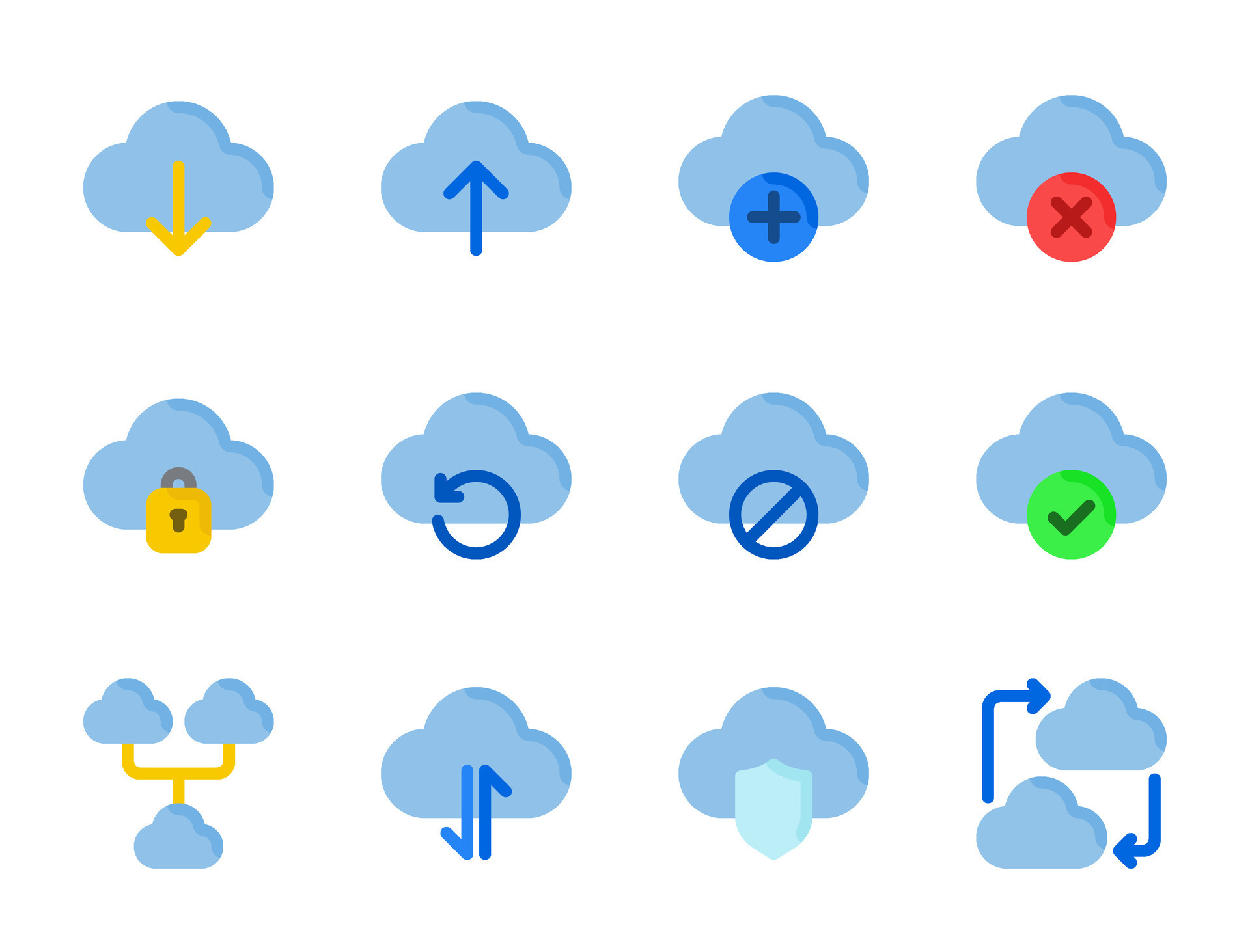 Cloud server icon set, for cloud computing, information technology, AI, big data, and computer ...