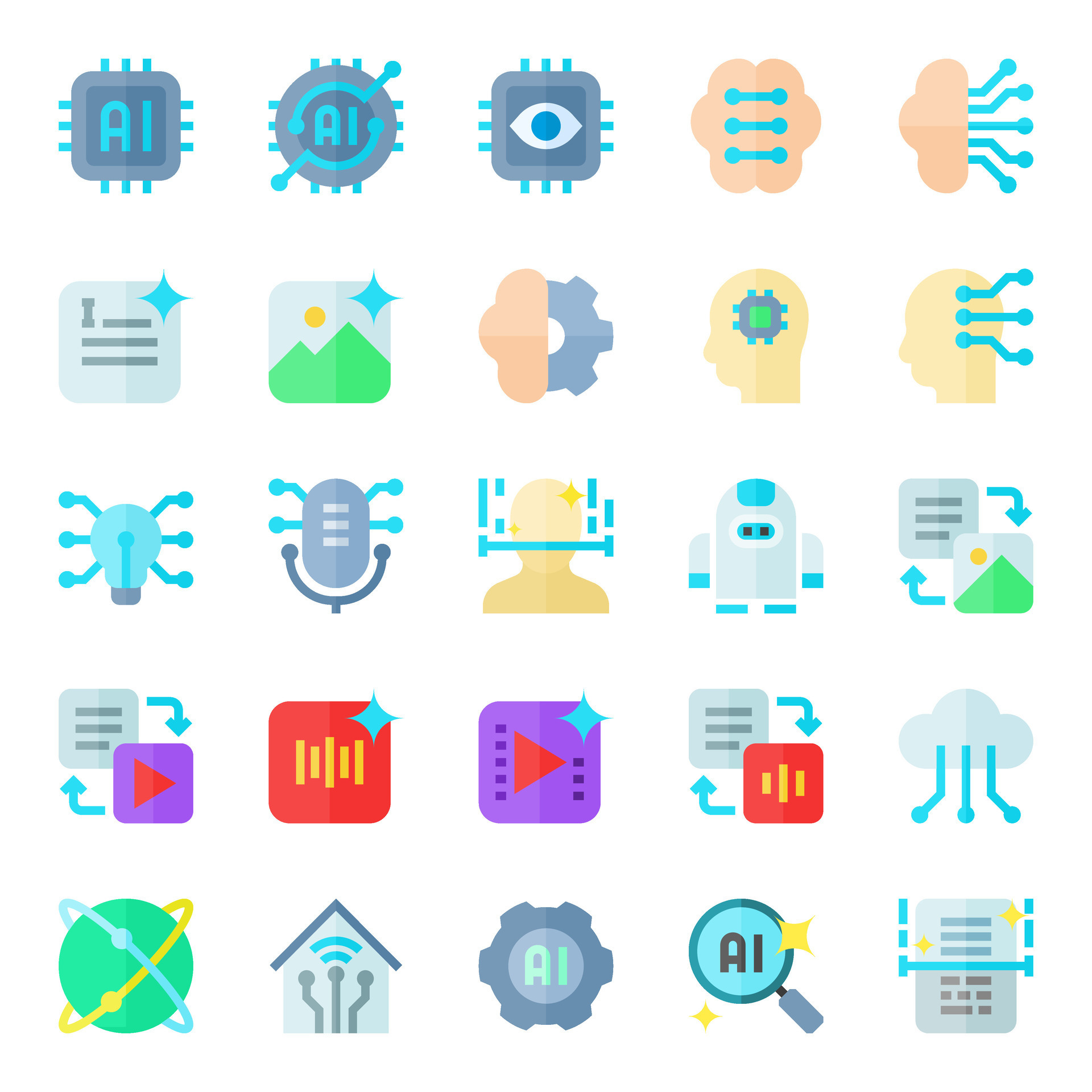 Artificial intelligence icon set, for AI, technology and computer needs ...