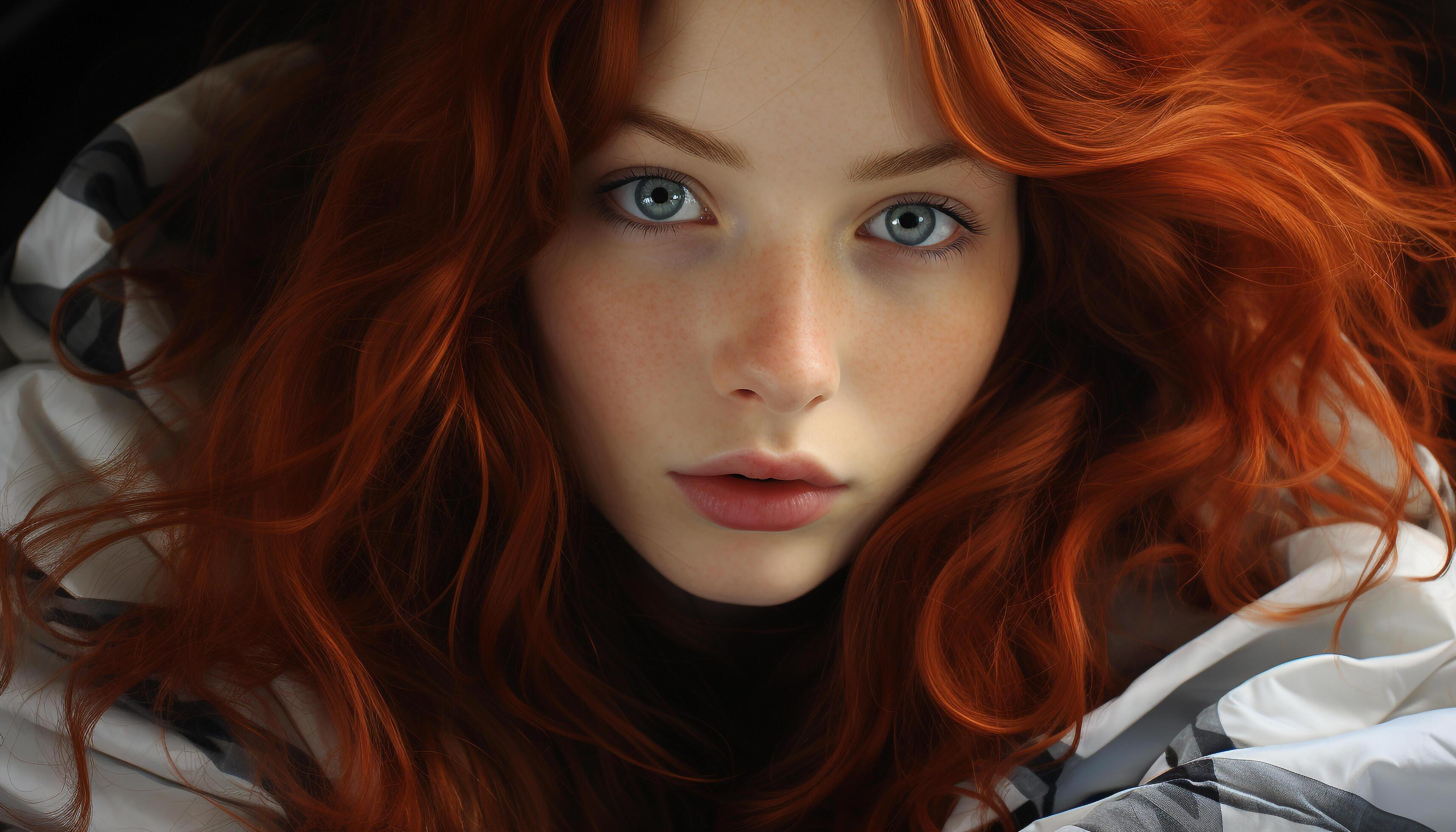 AI generated A beautiful redhead woman looking at the camera with confidence generated by AI ...