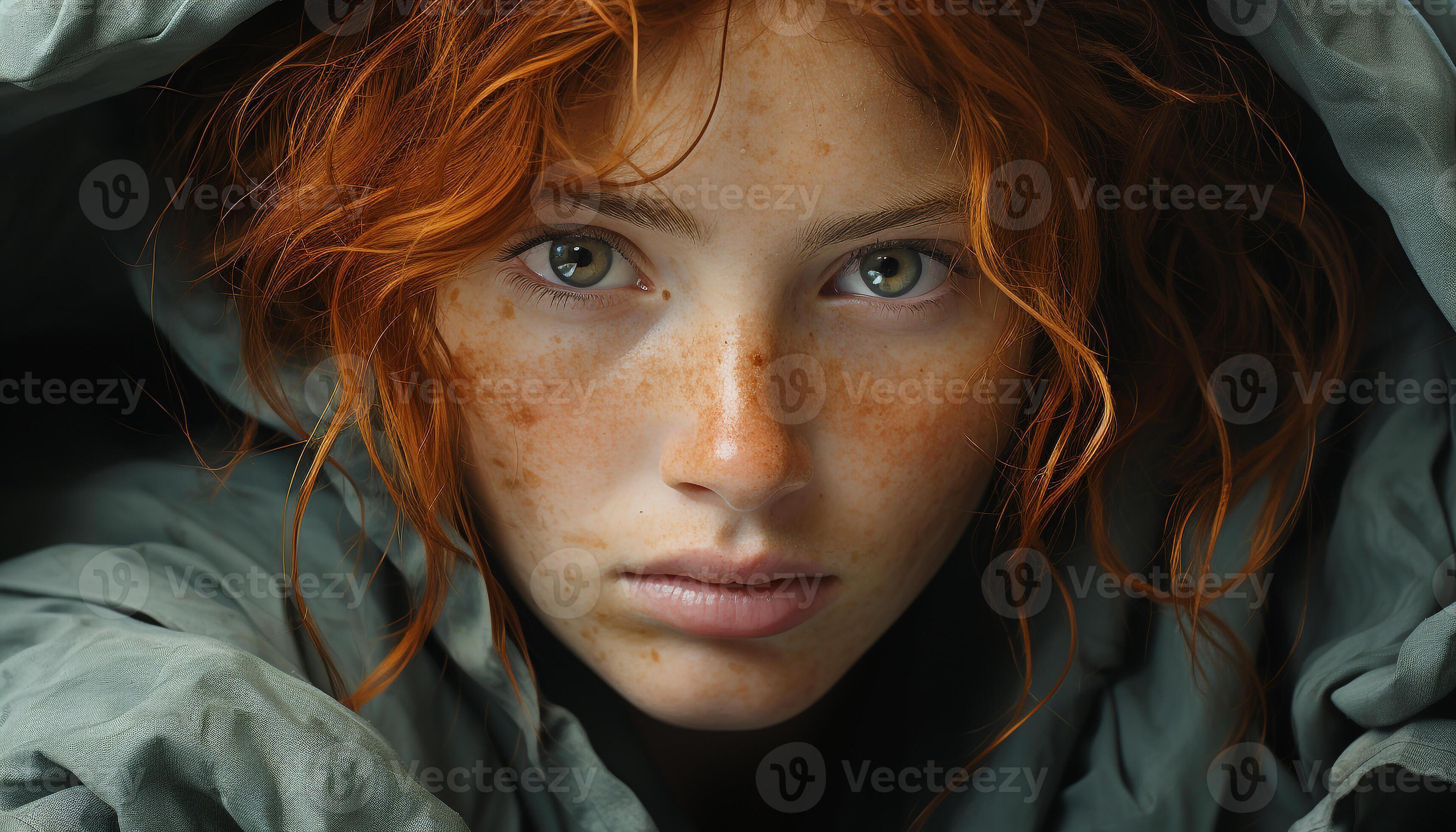 Ai Generated Cute Redhead Girl Looking Outdoors Wet Hair Smiling In Nature Generated By Ai