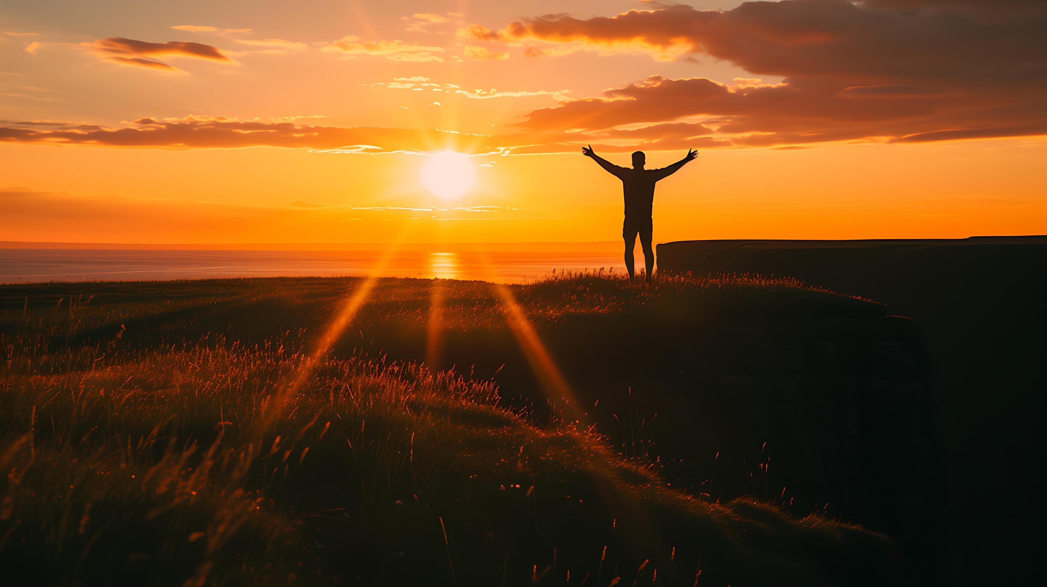 AI generated Embracing Change Silhouette at Cliffs Edge Welcoming the Shifting Landscape ...