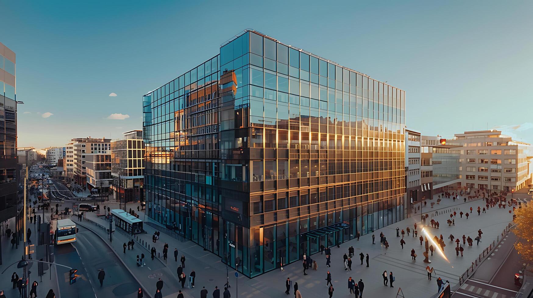 AI generated Modern Glass Office Building Soars Above Bustling City ...